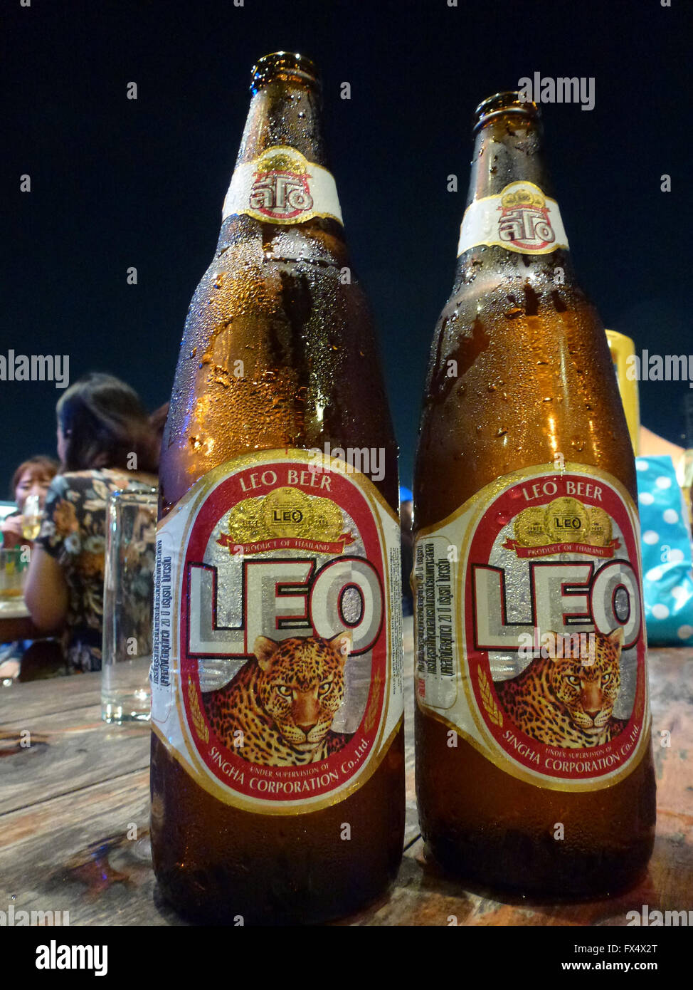 Bangkok, Thailand. 06th Mar, 2016. Two bottles of Leo beer pictured on ...