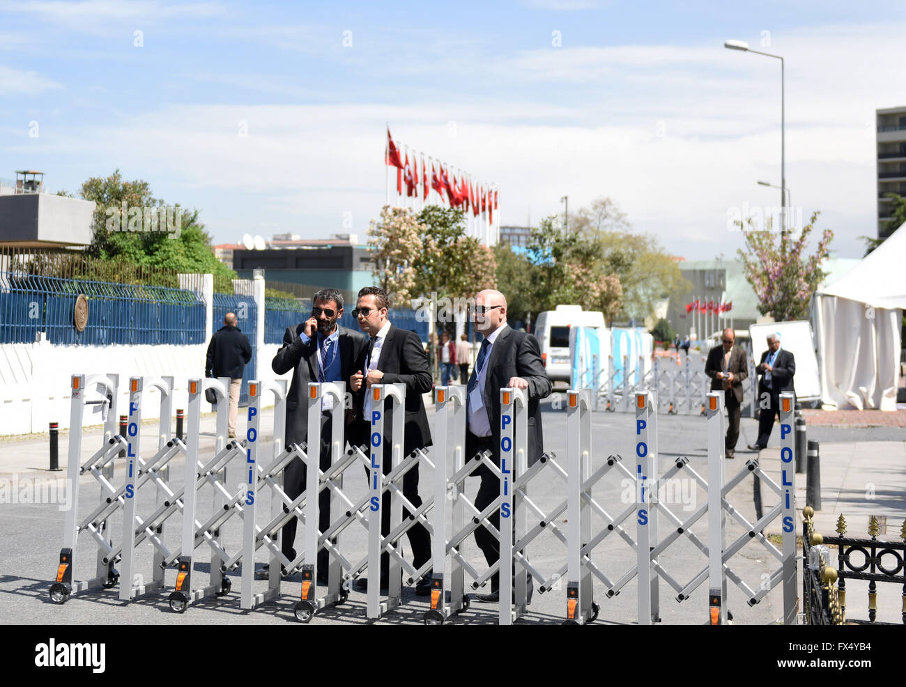Istanbul, Turkey. 12th April, 2016. Security team members stand guard ...