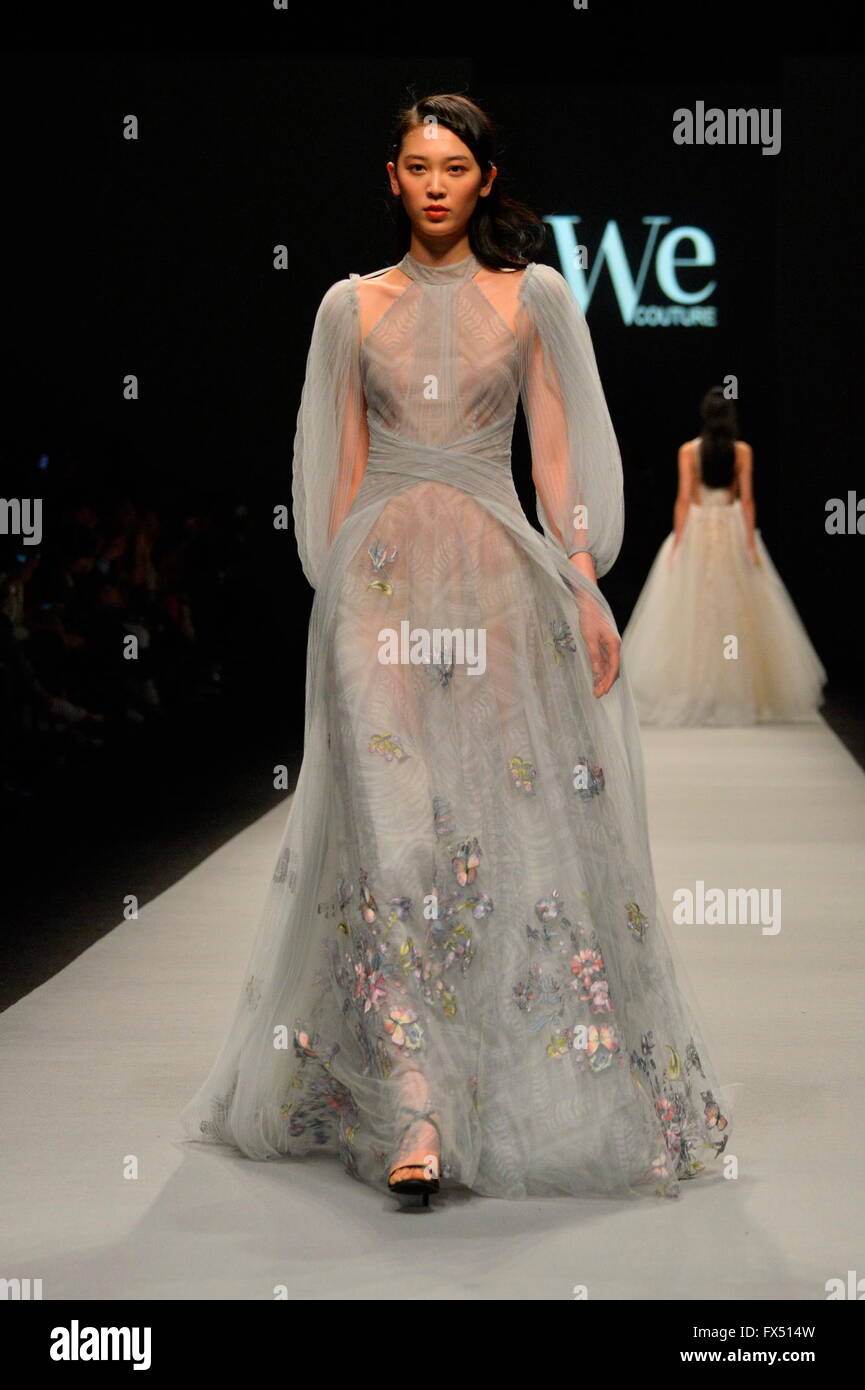 Shanghai, China. 11th Apr, 2016. Models present fashion creations of We ...
