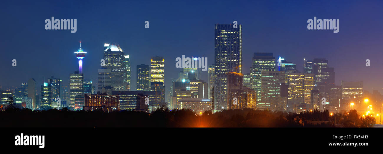 Calgary downtown panorama at night in Alberta, Canada Stock Photo - Alamy