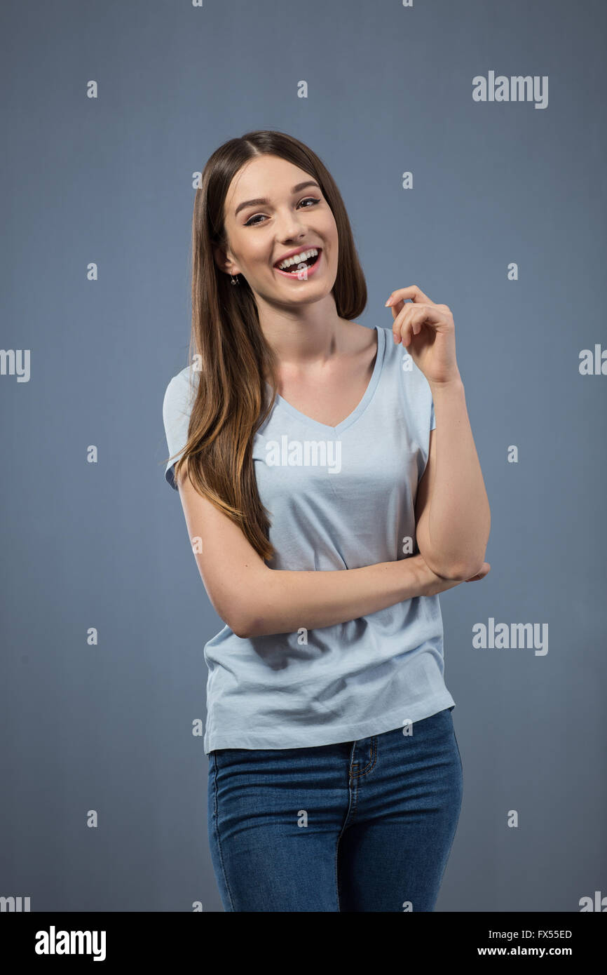 Cheerful girl expressing positivity Stock Photo - Alamy
