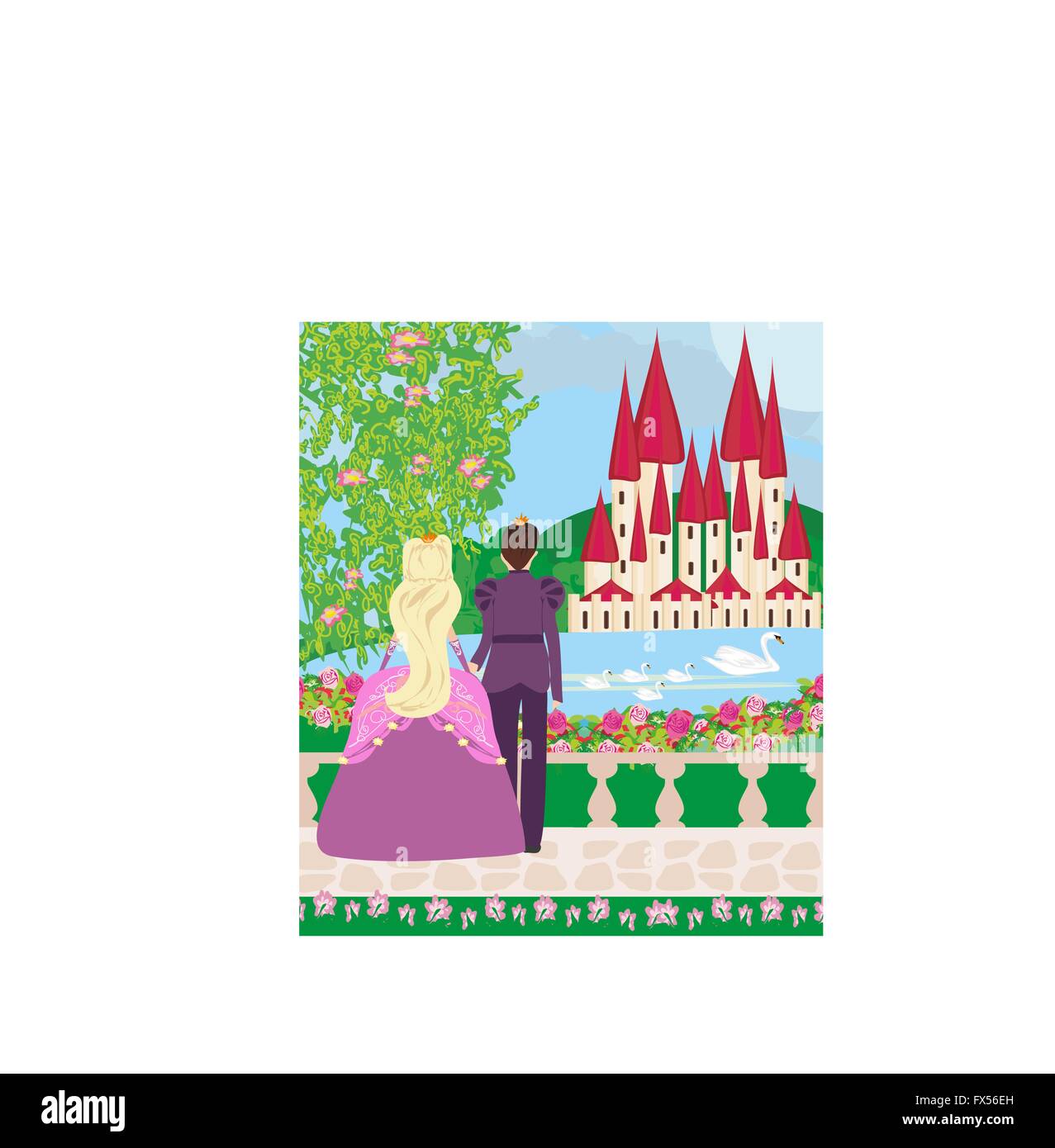 castle and princess with prince Stock Vector Image & Art - Alamy