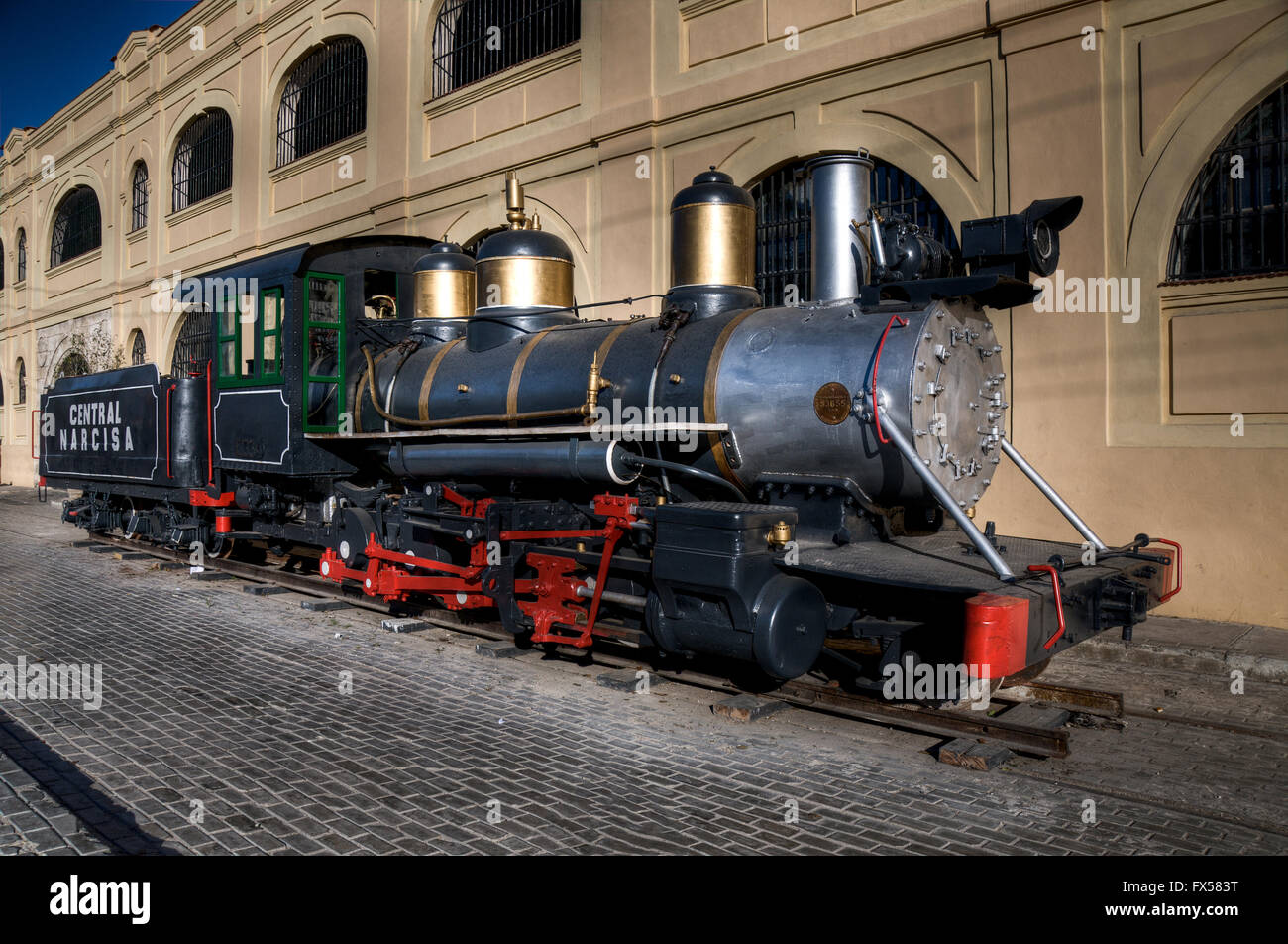Historical steam locomotive in front of the building, Havana, Cuba ...