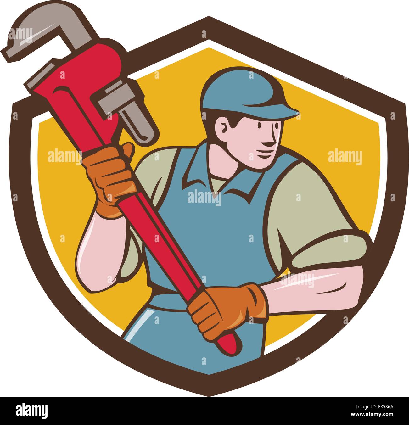 Illustration of a plumber wearing hat running holding giant monkey ...