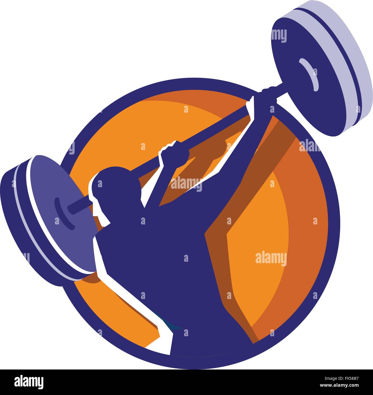 Illustration of a weightlifter lifting swinging barbell looking to the ...