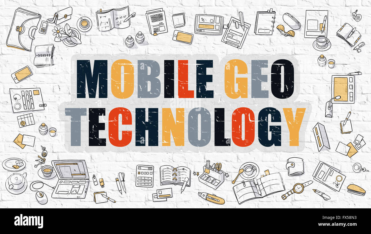 Mobile Geo Technology Concept with Doodle Design Icons Stock Photo - Alamy