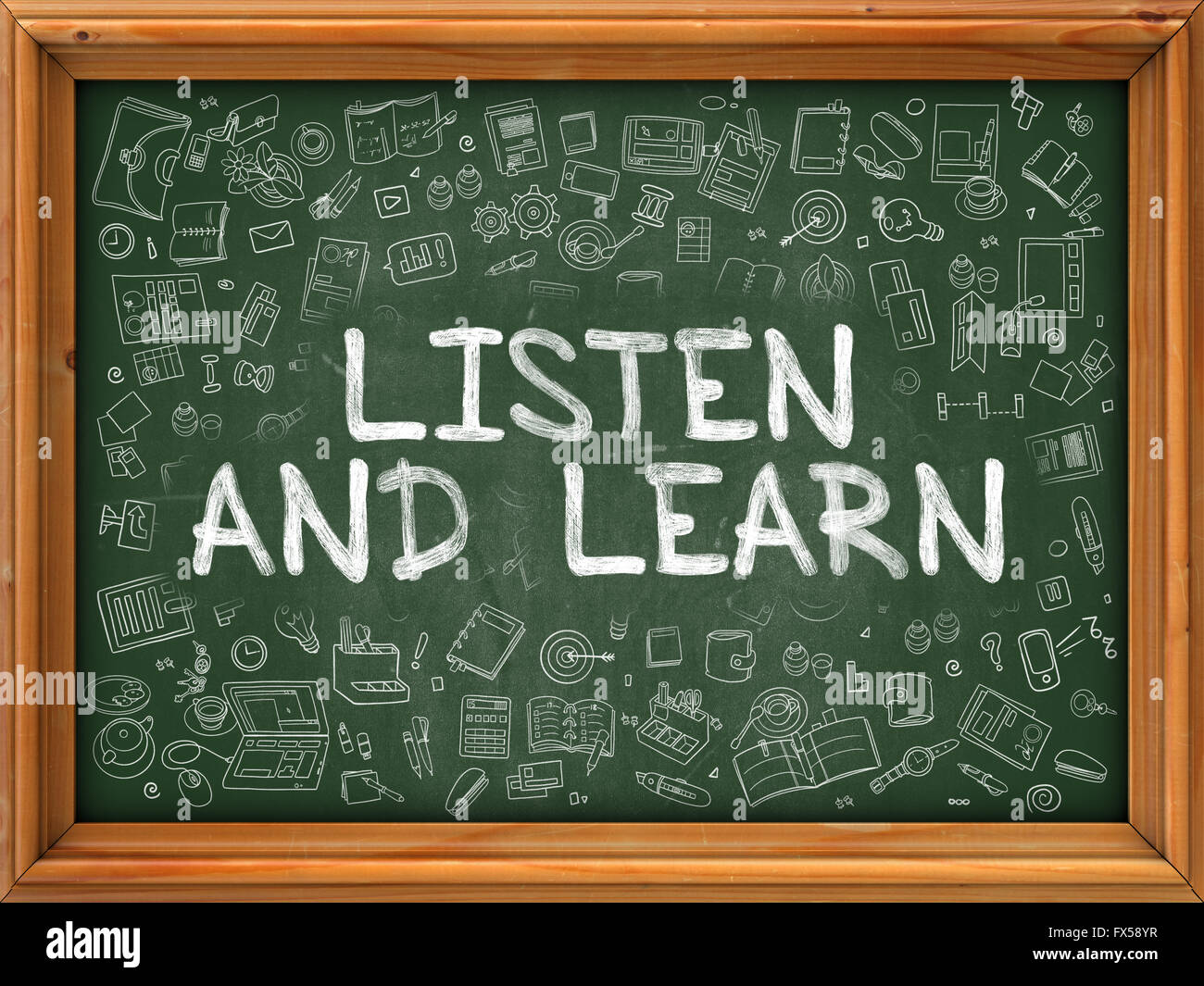 Listen And Learn - Hand Drawn on Green Chalkboard Stock Photo - Alamy