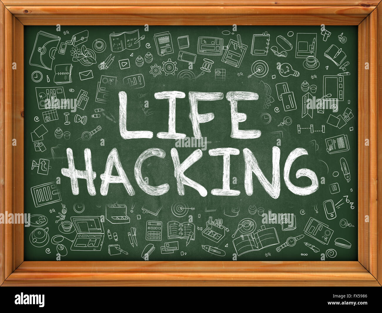 Life Hacking Concept. Green Chalkboard with Doodle Icons Stock Photo - Alamy