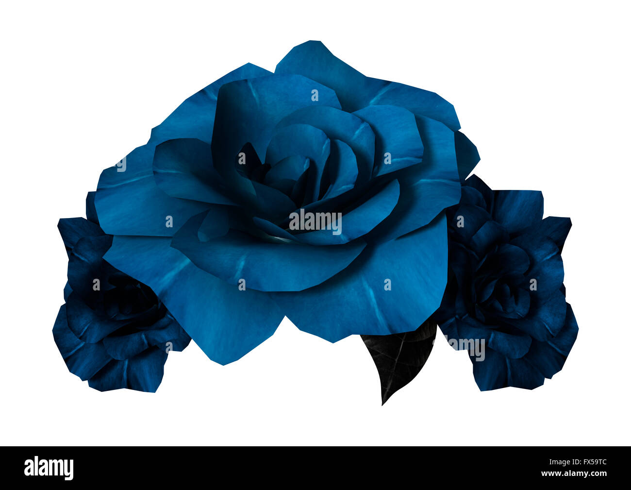 3D Illustration of three blue roses isolated on white background Stock ...