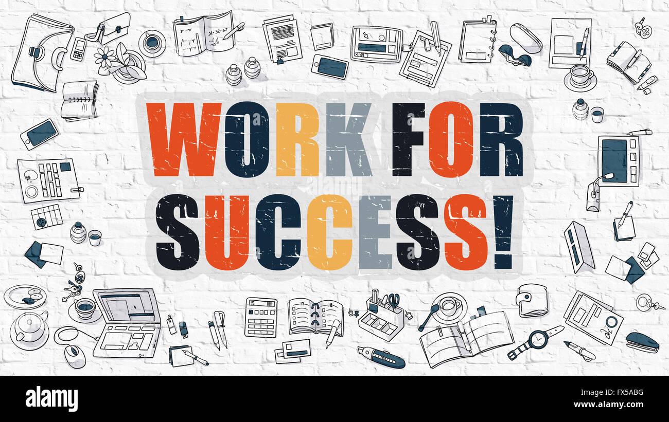 Work for Success in Multicolor. Doodle Design Stock Photo - Alamy