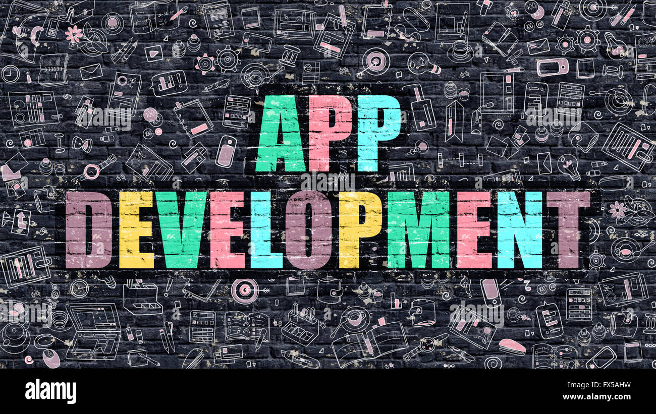 App Development in Multicolor. Doodle Design Stock Photo - Alamy