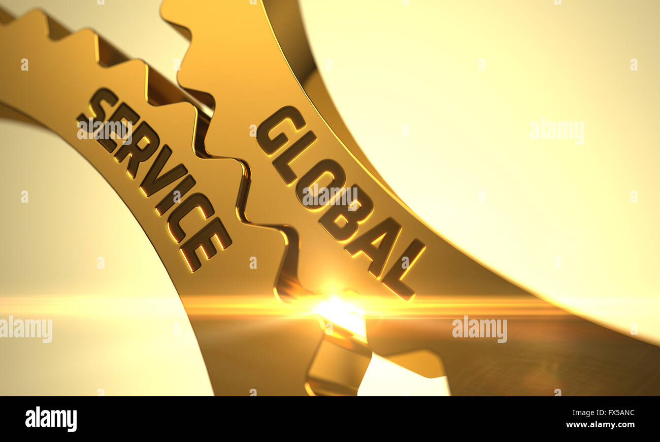 Golden Cogwheels with Global Service Concept Stock Photo - Alamy