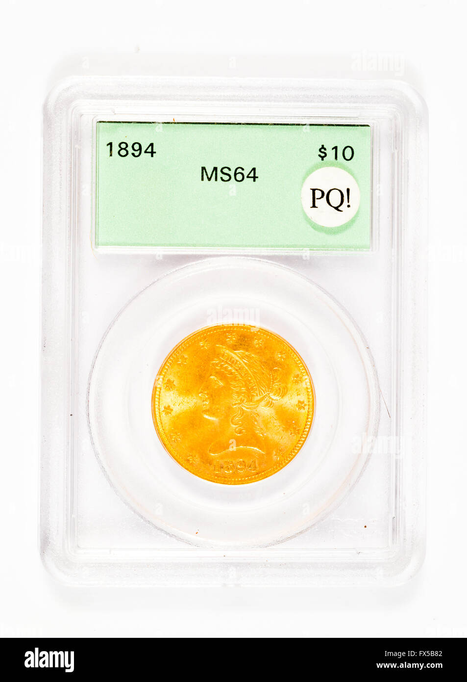 Antique gold coin in a collector's case after being graded Stock Photo ...