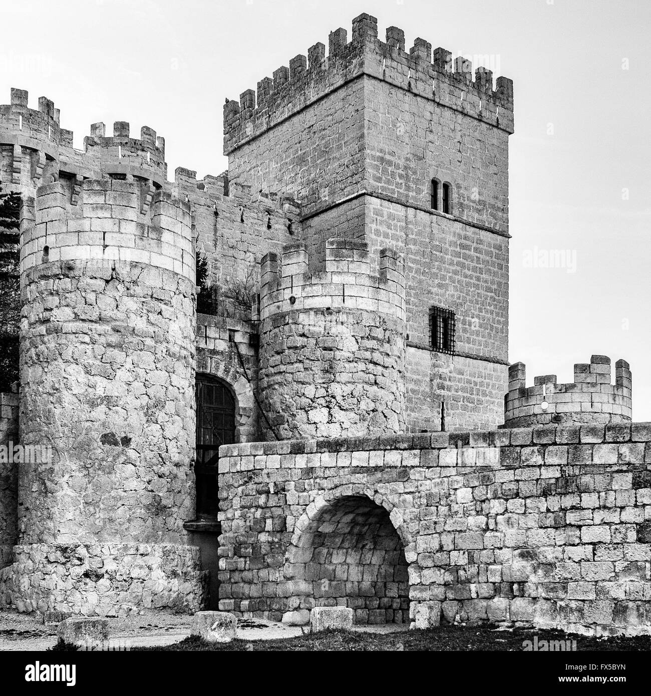 Medieval architecture castle ampudia Black and White Stock Photos ...