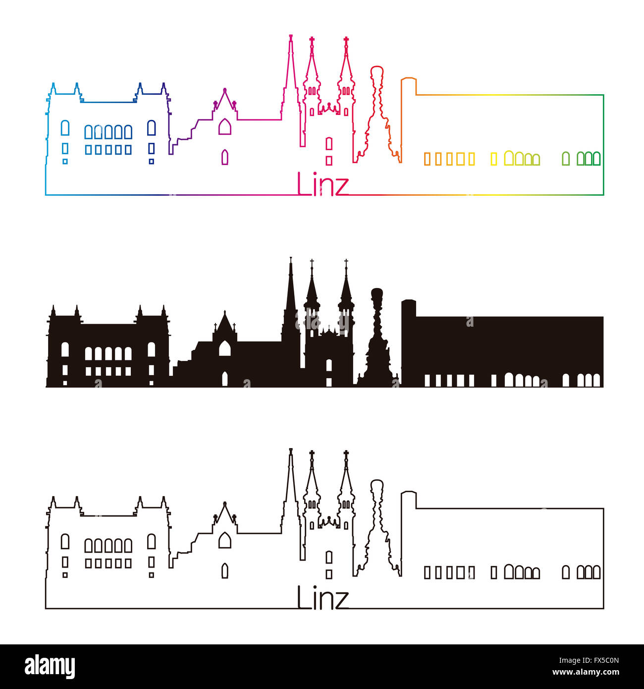 Linz skyline linear style with rainbow in editable vector file Stock ...