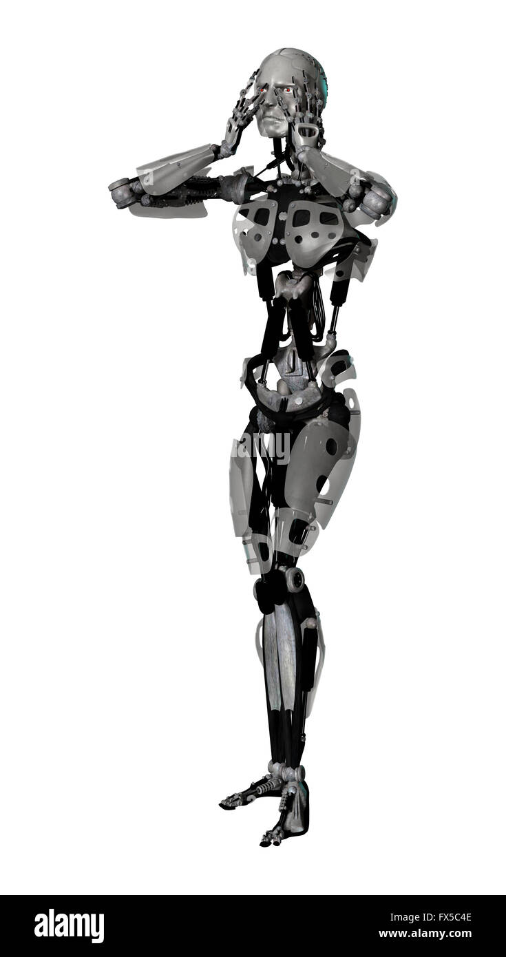 3D Illustration of a male cyborg isolated on white background Stock ...