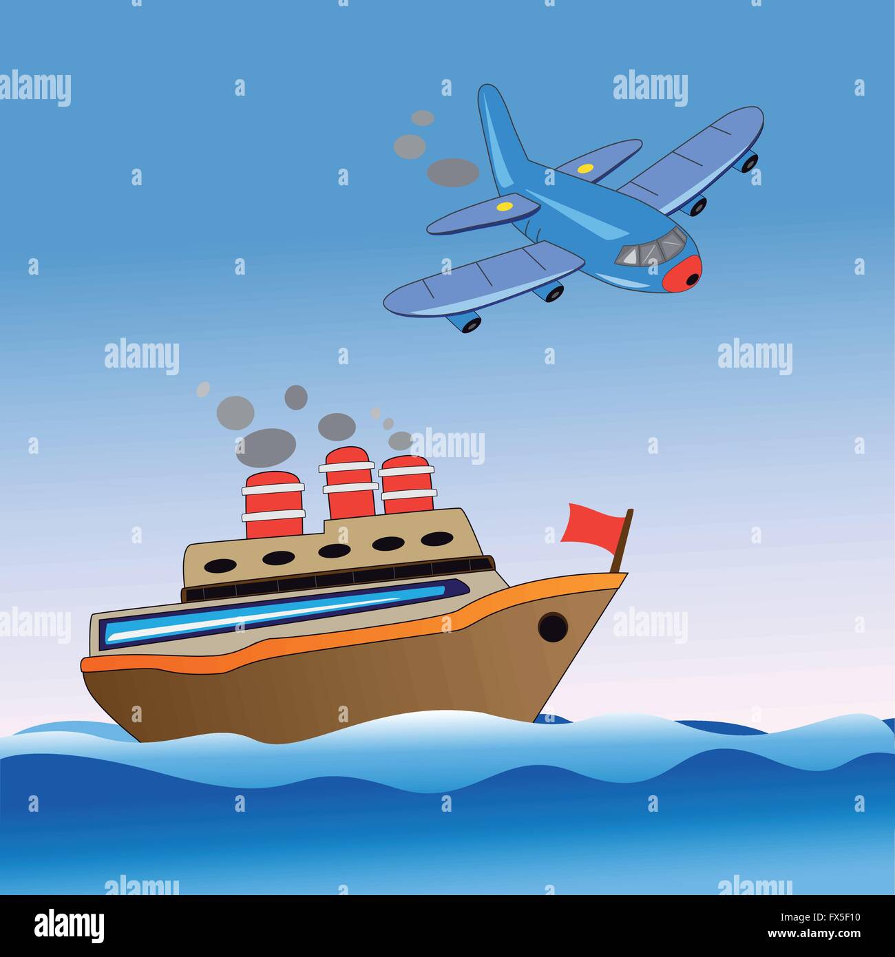 vector illustration with drawings by ferry and plane Stock Vector Image ...