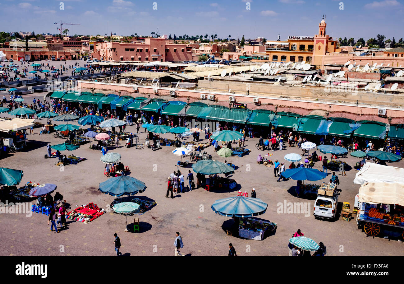General view of the Jemaa el Fna - the main market square in old ...