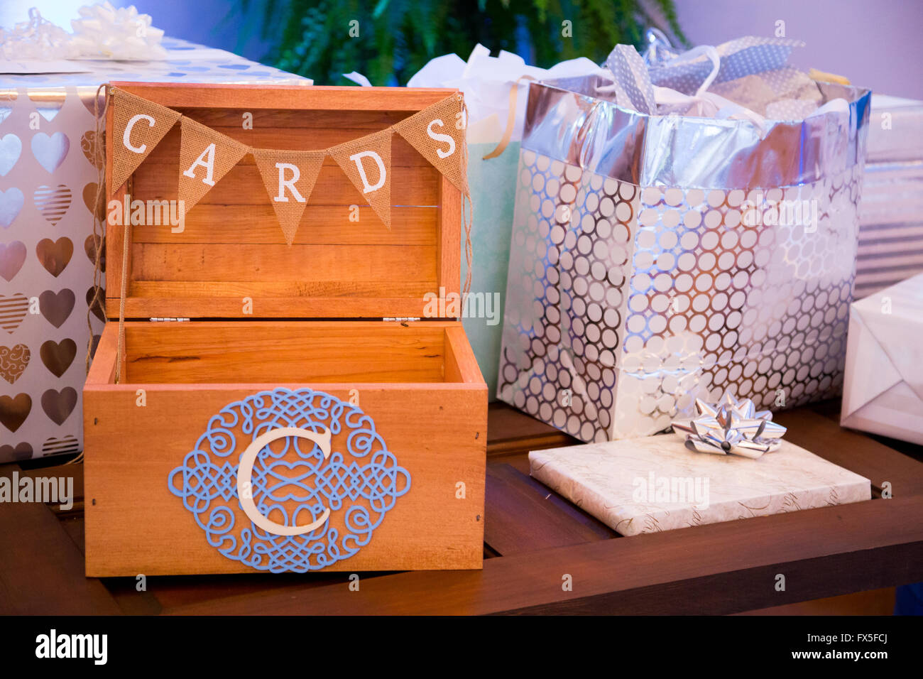 Wedding gift table cards box at a ceremony and reception in Oregon ...