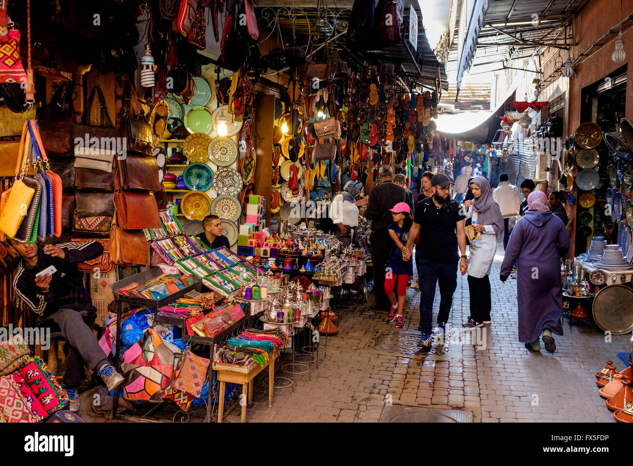 Street scene in a souk in the medina in Marrakech, Morocco, North ...