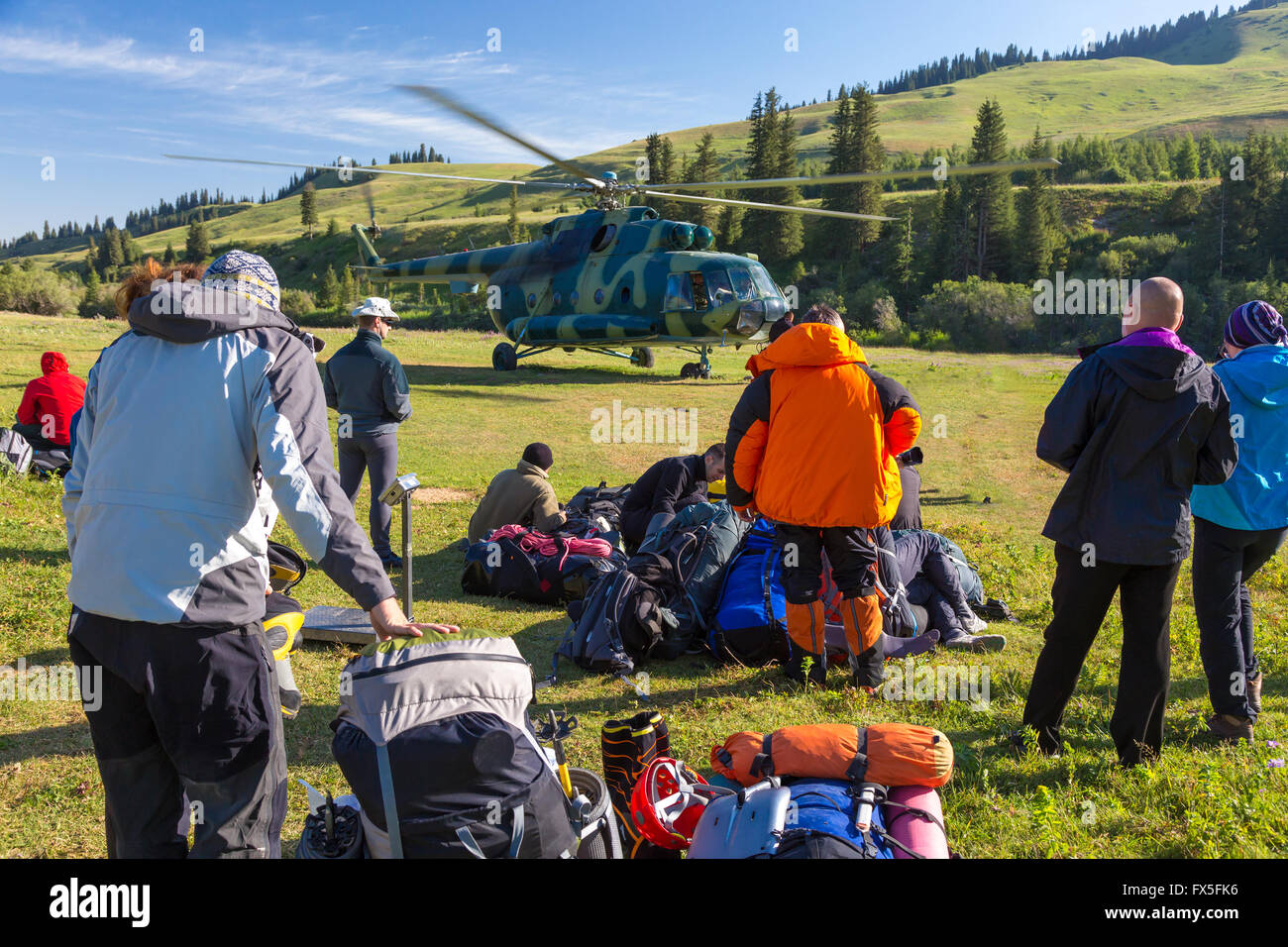Helicopter Landing Ground and People Preparing for Boarding Stock Photo ...