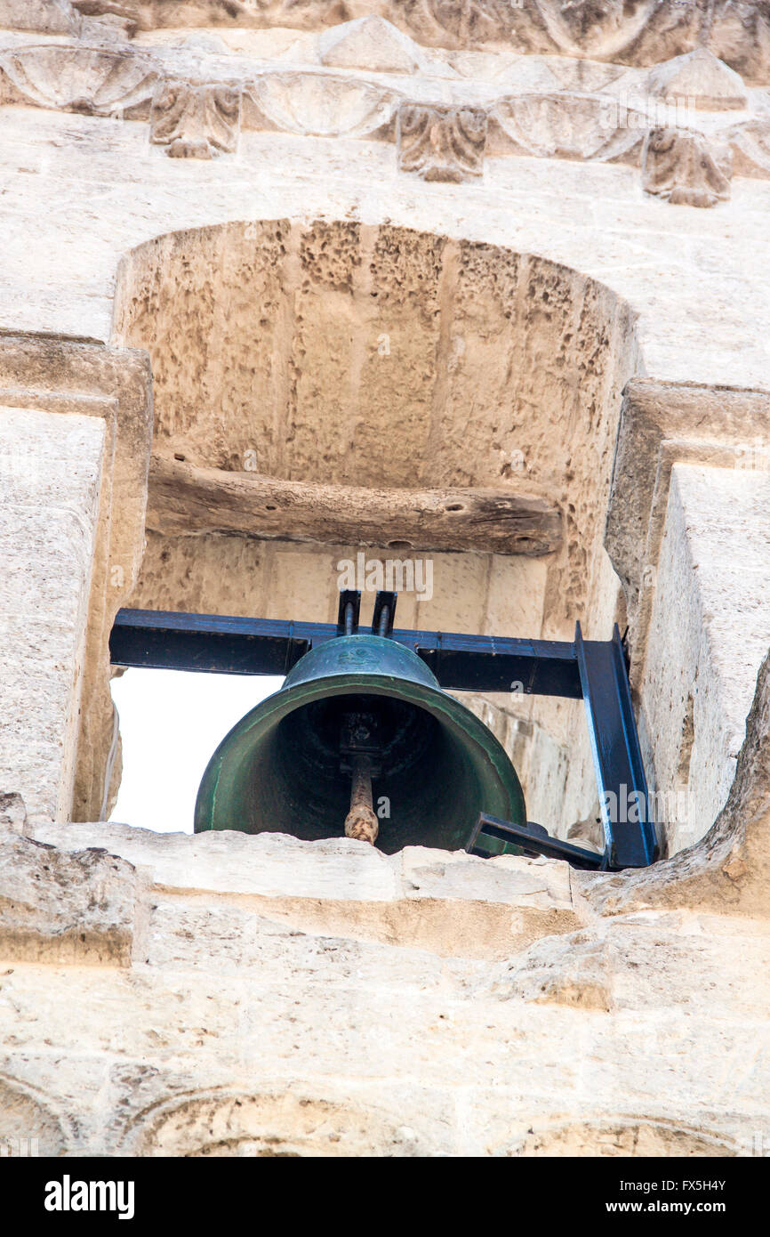 Bottom view of the bell on the tower of an italian Church Stock Photo ...