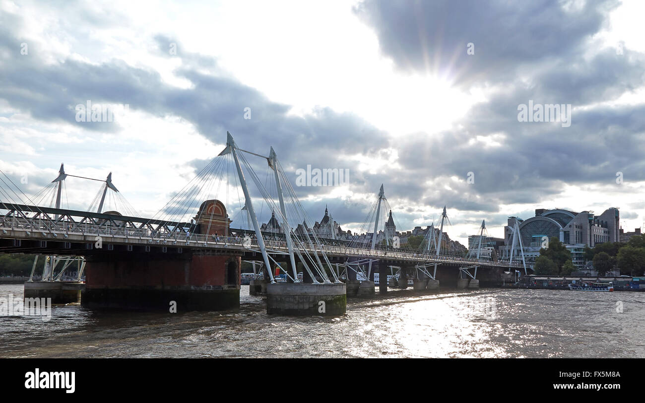 Hungerford Bridge and Golden Jubilee Bridges in London, England Stock ...