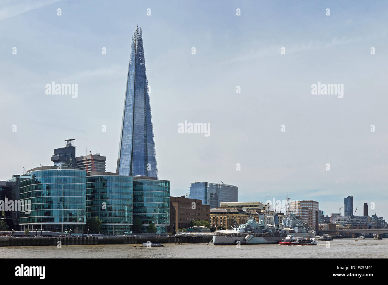 London waterfront, England with blue skies in the background Stock ...