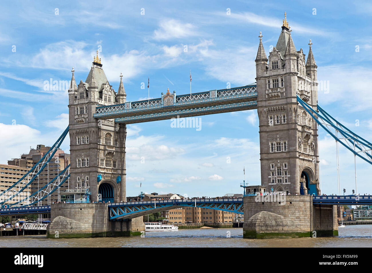 Tower Bridge located in London, England with blue skies in the ...