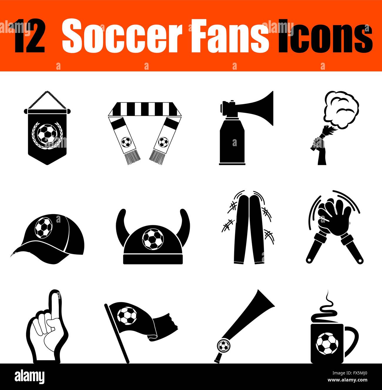 Set of twelve soccer fans black icons. Vector illustration Stock Vector ...