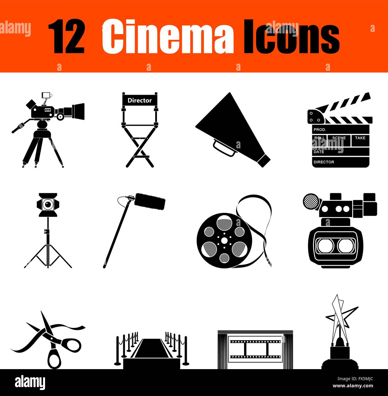 Set of twelve cinema black icons. Vector illustration Stock Vector ...