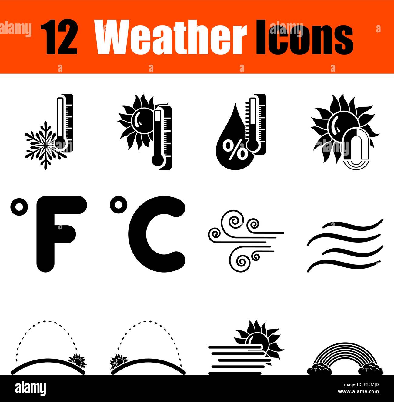 Set of twelve weather black icons. Vector illustration Stock Vector ...