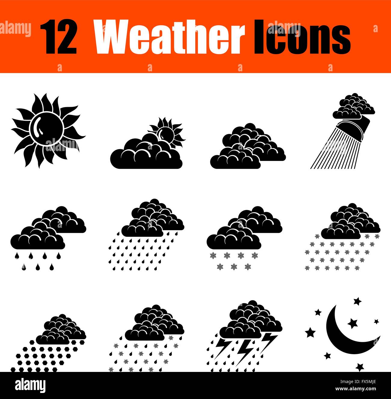 Set of twelve weather black icons. Vector illustration Stock Vector ...