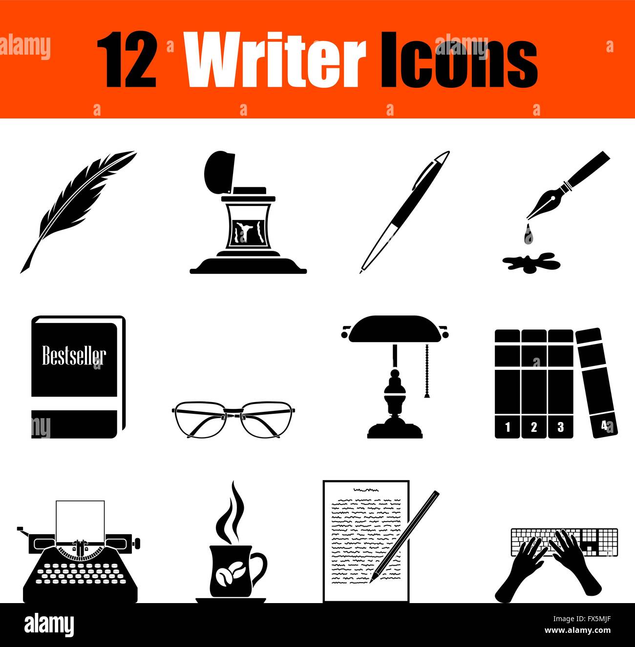 Set of twelve writer black icons. Vector illustration Stock Vector ...