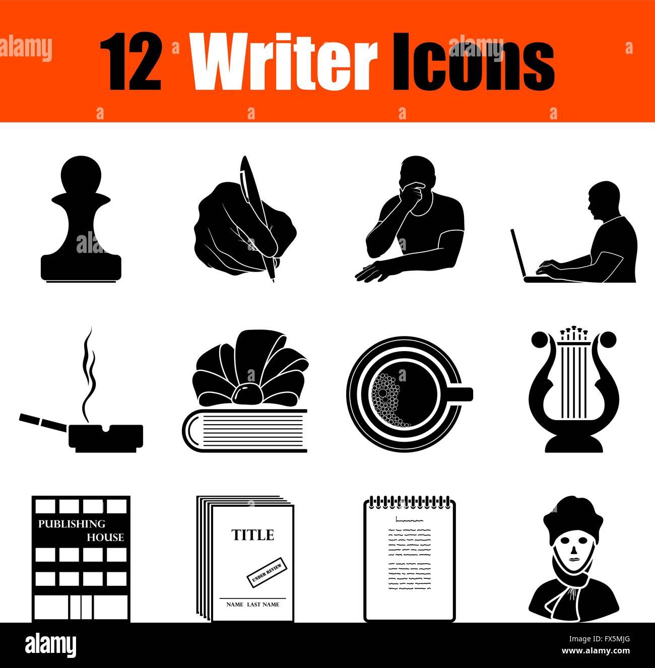 Set of twelve writer black icons. Vector illustration Stock Vector ...