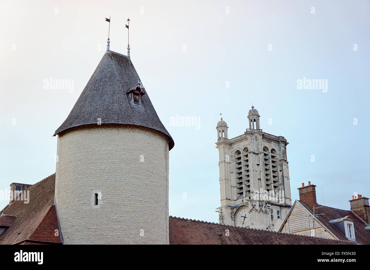 The bastion and the tower of the cathedral in city of Troyes, France ...