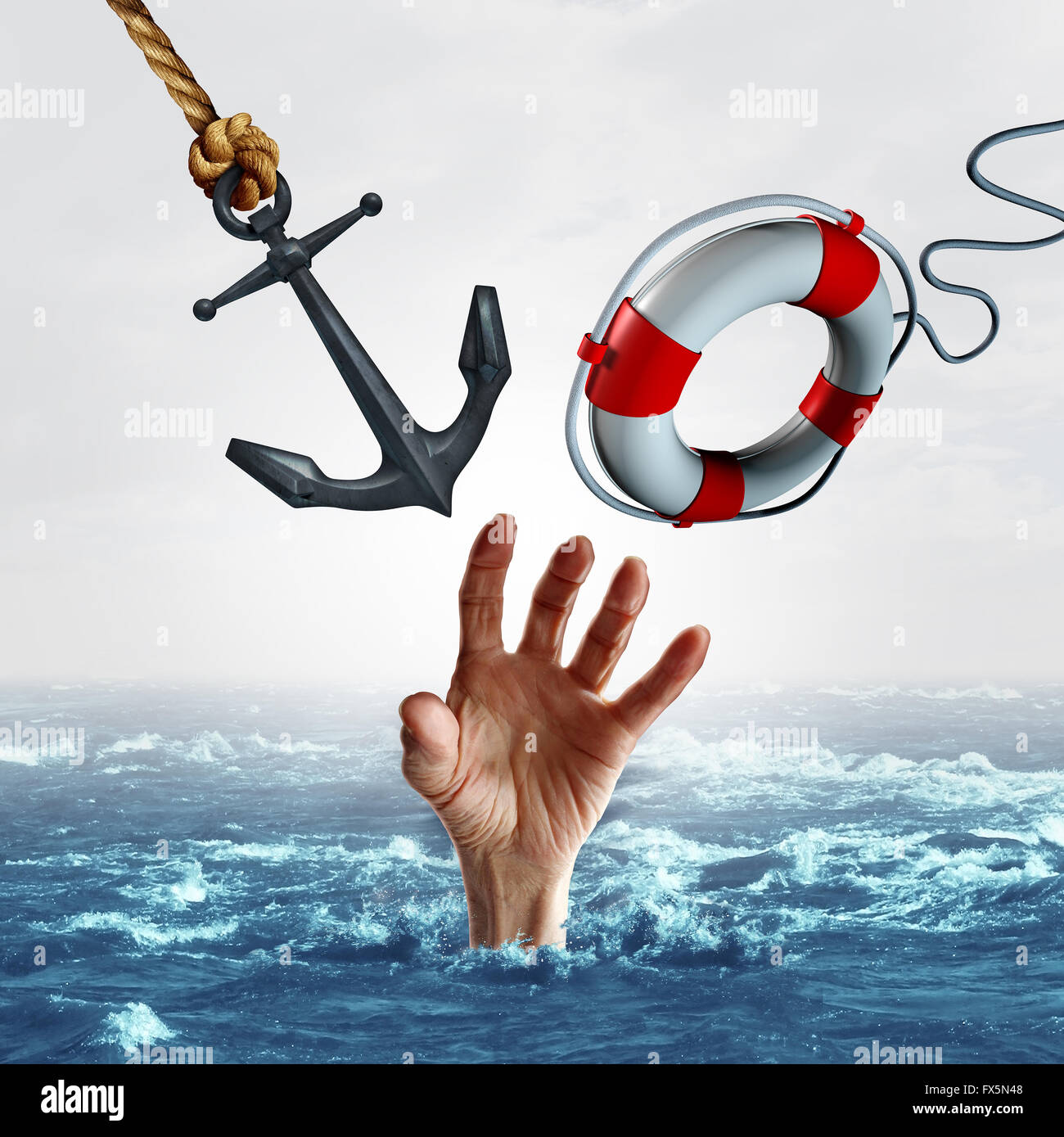 life and death concept and sink or swim symbol as a drowning person ...