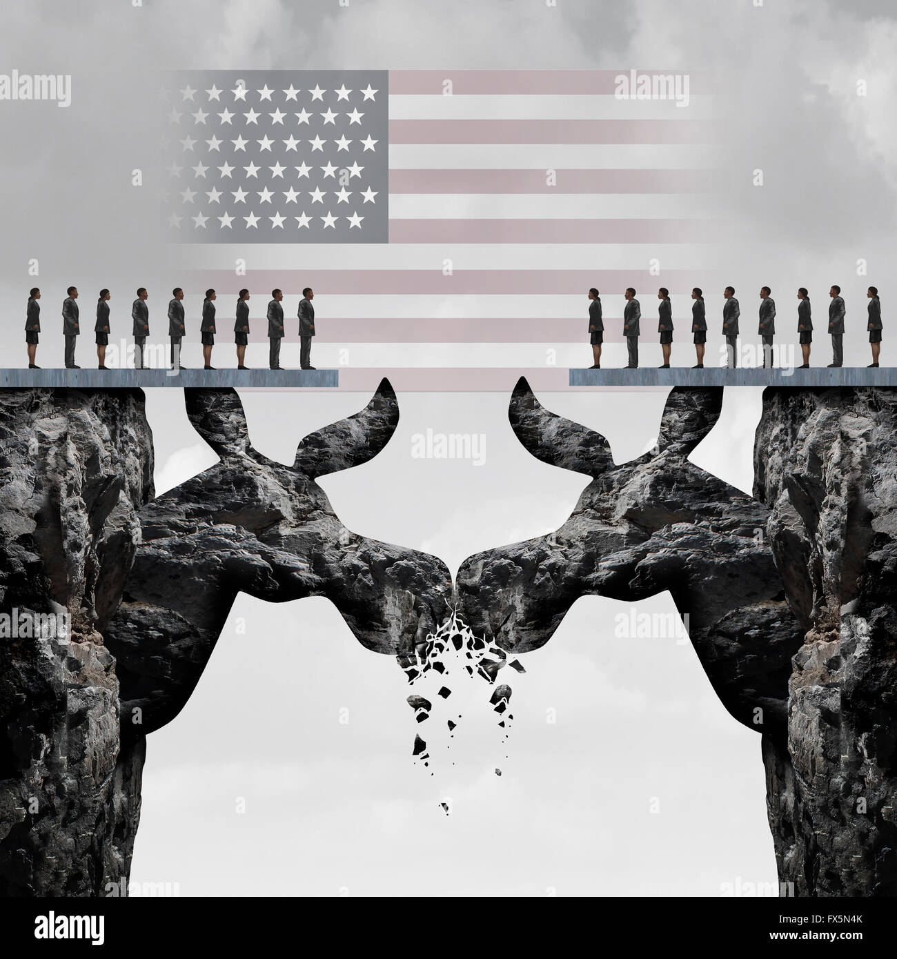 Democratic American election fight concept as two mountain cliffs ...