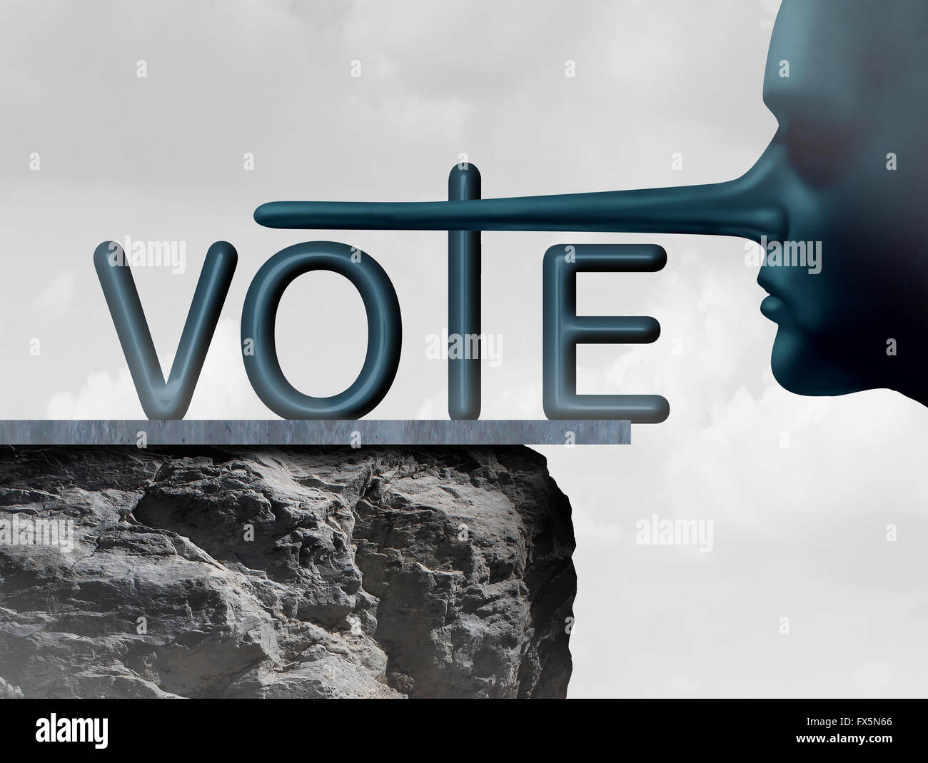 Vote liar and voting deception symbol as a human with a long lying nose ...