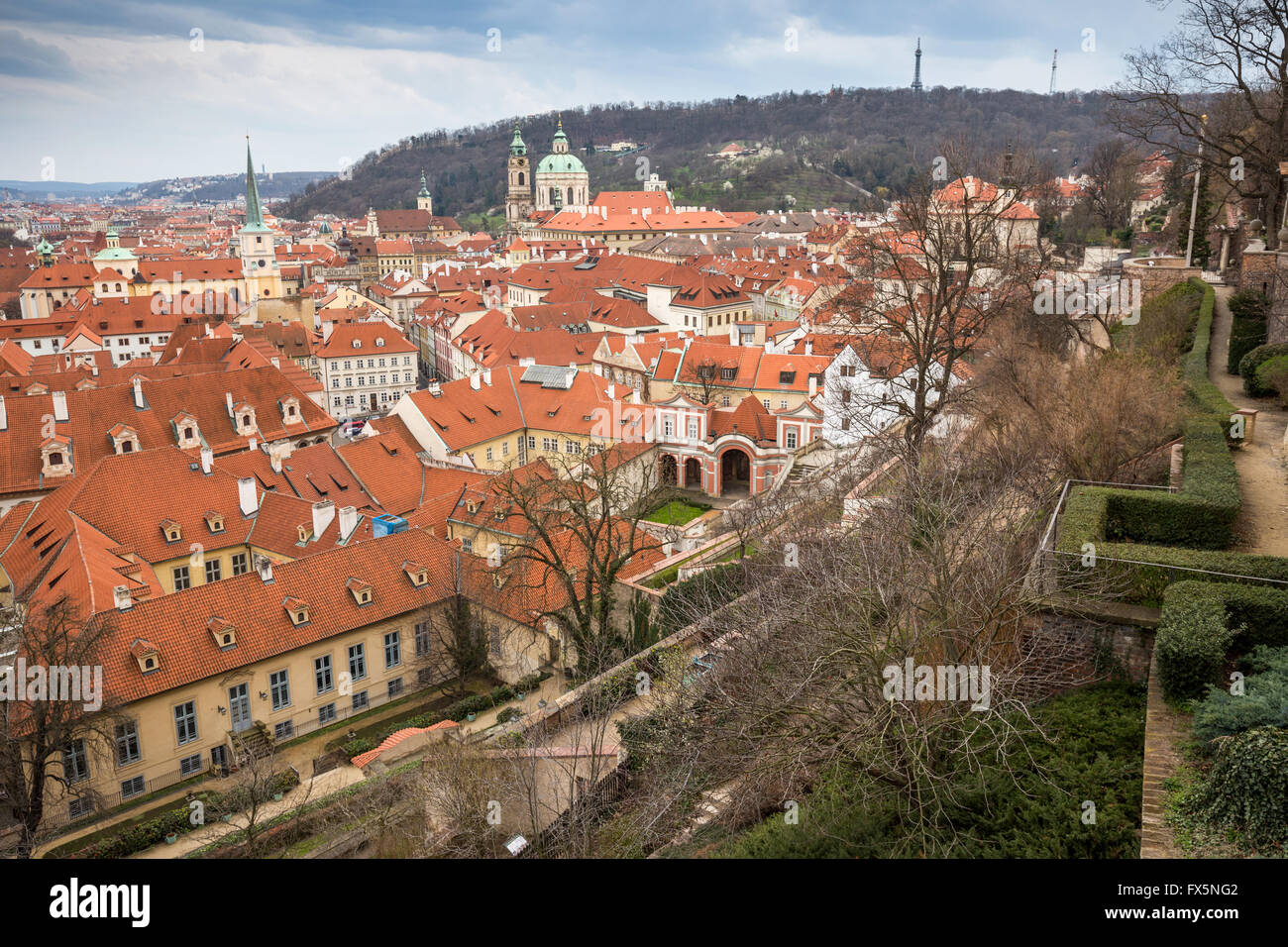 Panoramic view with Lesser Town and Petrin Hill from Prague castle ...