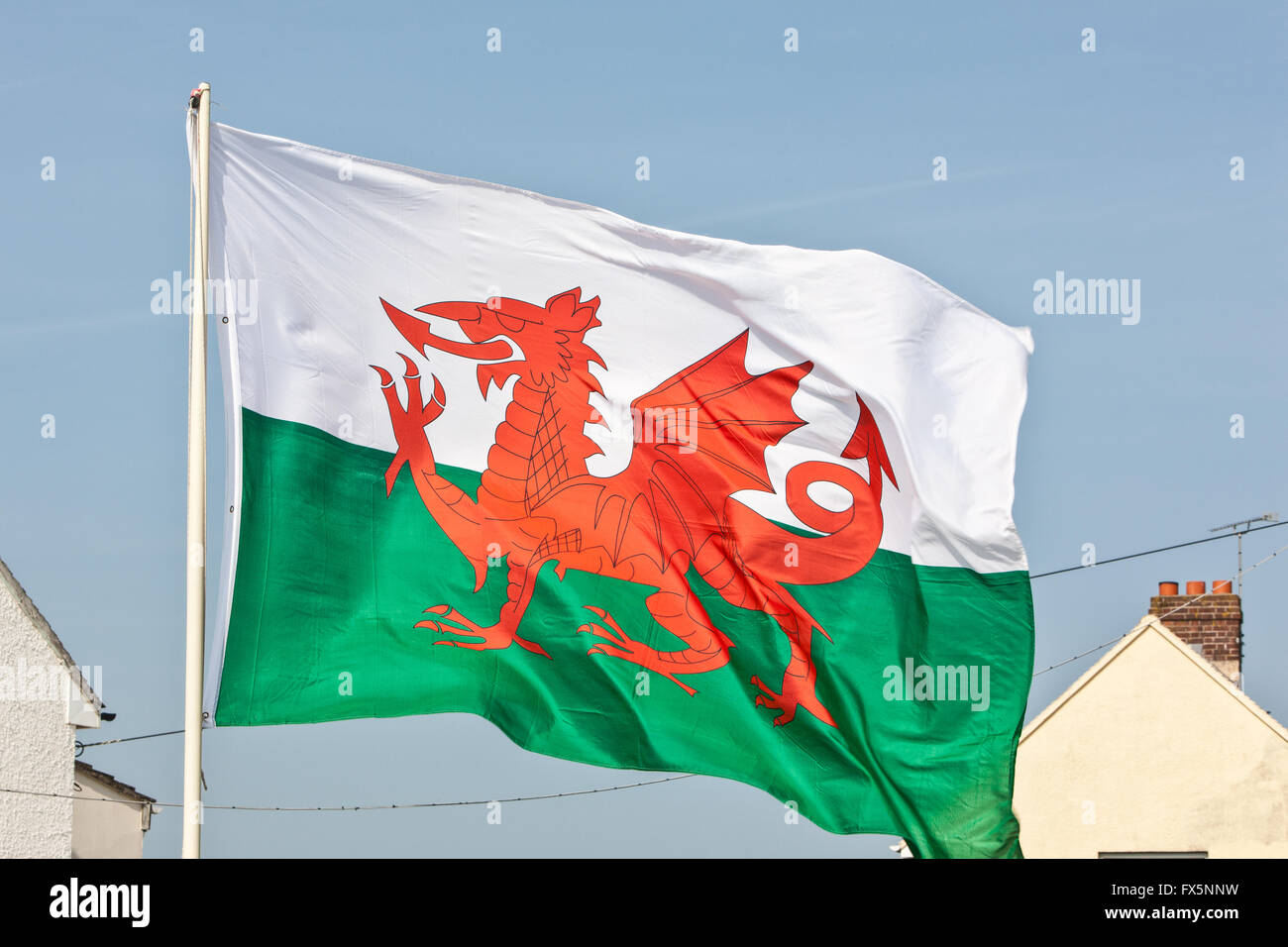 Welsh flag with red dragon flying in Solva, an attractive village along ...