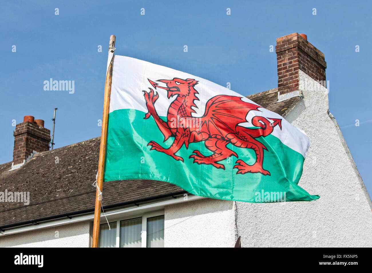 Welsh flag with red dragon flying in Solva, an attractive village along ...