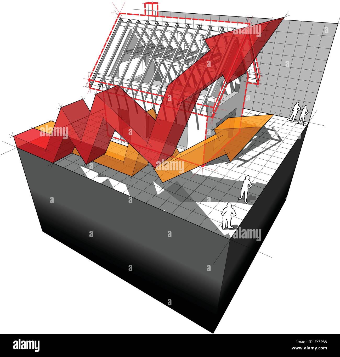 3d illustration of diagram of a detached house under construction with ...
