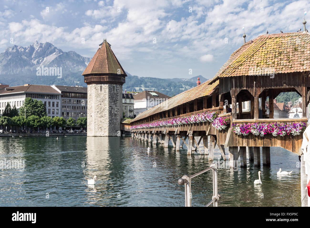 Wooden Bridge and its Tower in Lucerne, Switzerland Stock Photo - Alamy