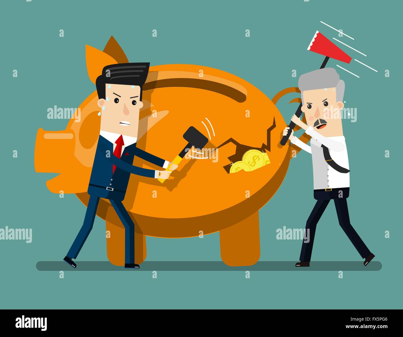 Piggy Bank Breaking By Hammer. Business concept cartoon illustration ...