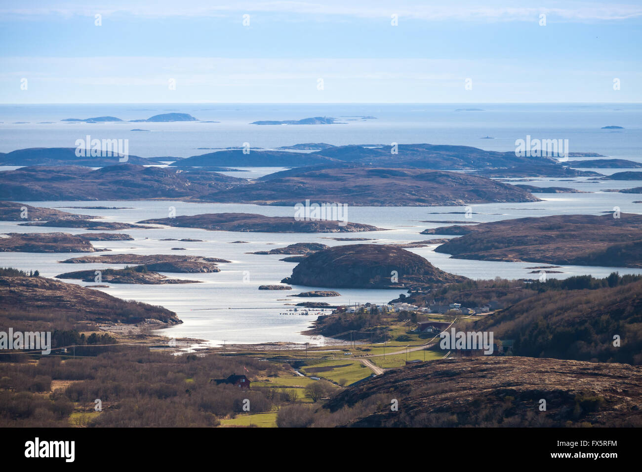 Norwegian coastal landscape, small islands under blue sky Stock Photo ...