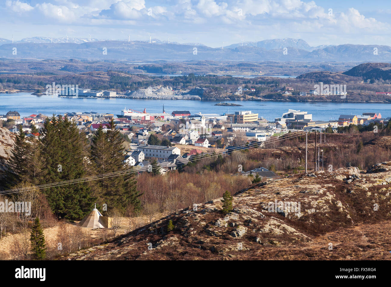 Coastal Norwegian landscape. Fishing village with colorful wooden ...