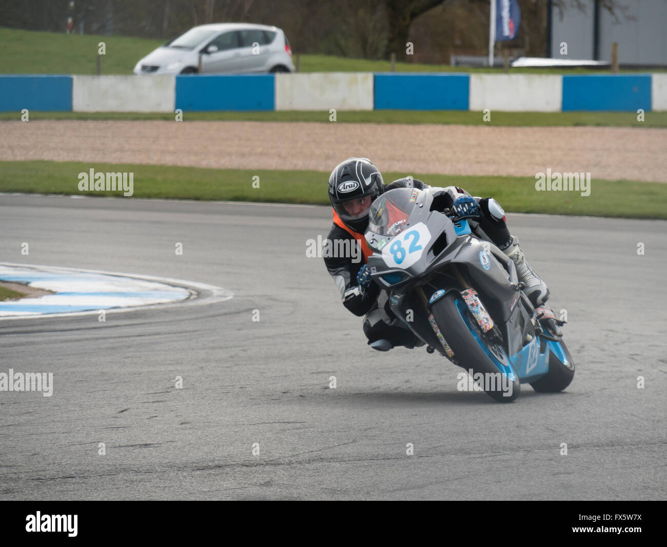Motorcycle racer in action at Donington races 2016 Stock Photo - Alamy