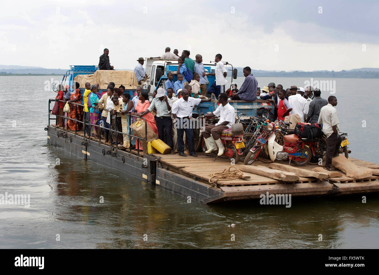 Ferry boat crossing with passengers on Lake Victoria in Uganda, Africa ...