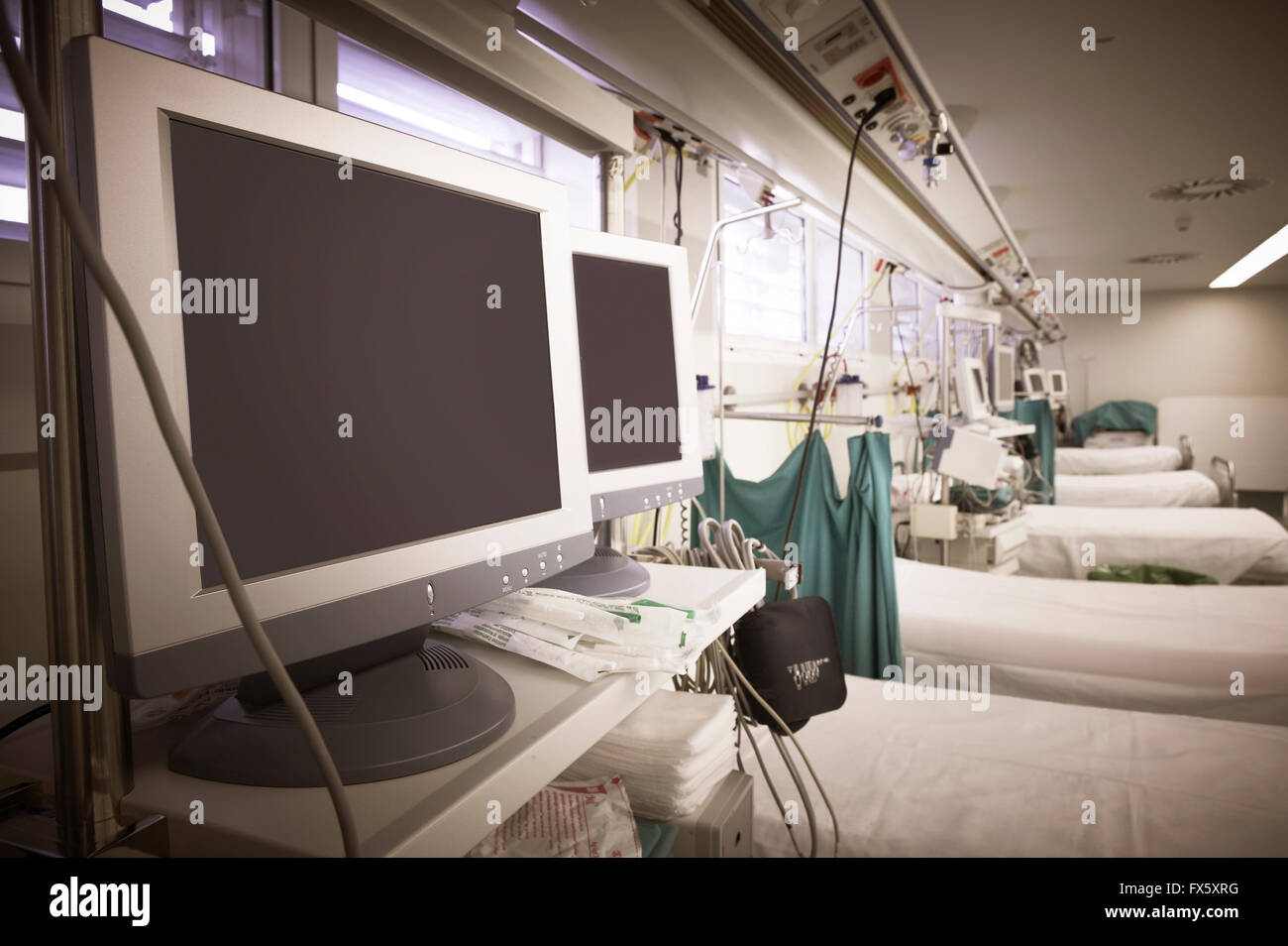 Hospital emergency room with equipment and beds. Horizontal Stock Photo ...